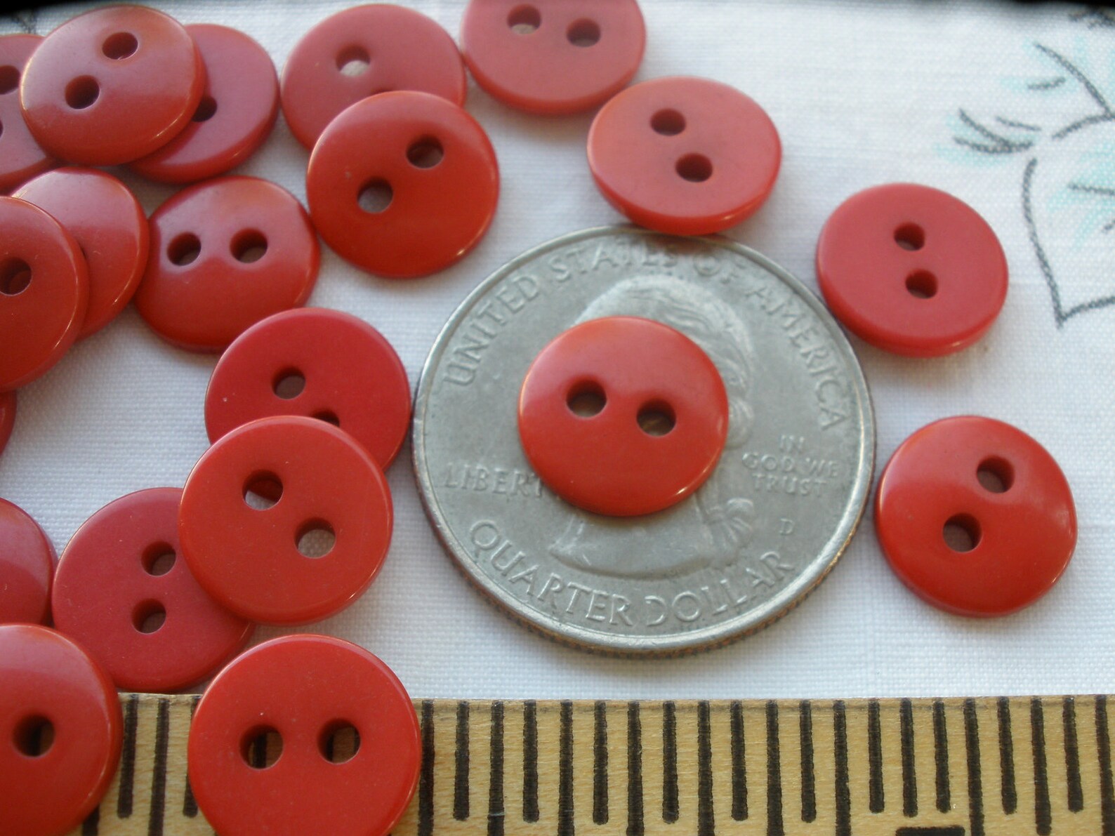 11MM Red Buttons 24 Plastic 18L 2-hole 7/16" Sew on Dolls Paper Paper ...