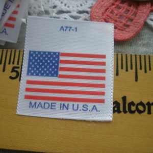 100 MADE IN U.S.A. Tags American Flag Labels Printed on Satin Ribbon ...