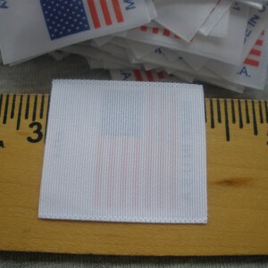100 MADE IN U.S.A. Tags American Flag Labels Printed on Satin Ribbon ...