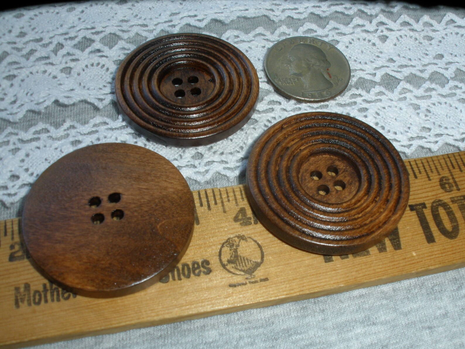 Carved Wood Coat Buttons Extra Large 38MM Medium Stain Wide Swirls Rim ...