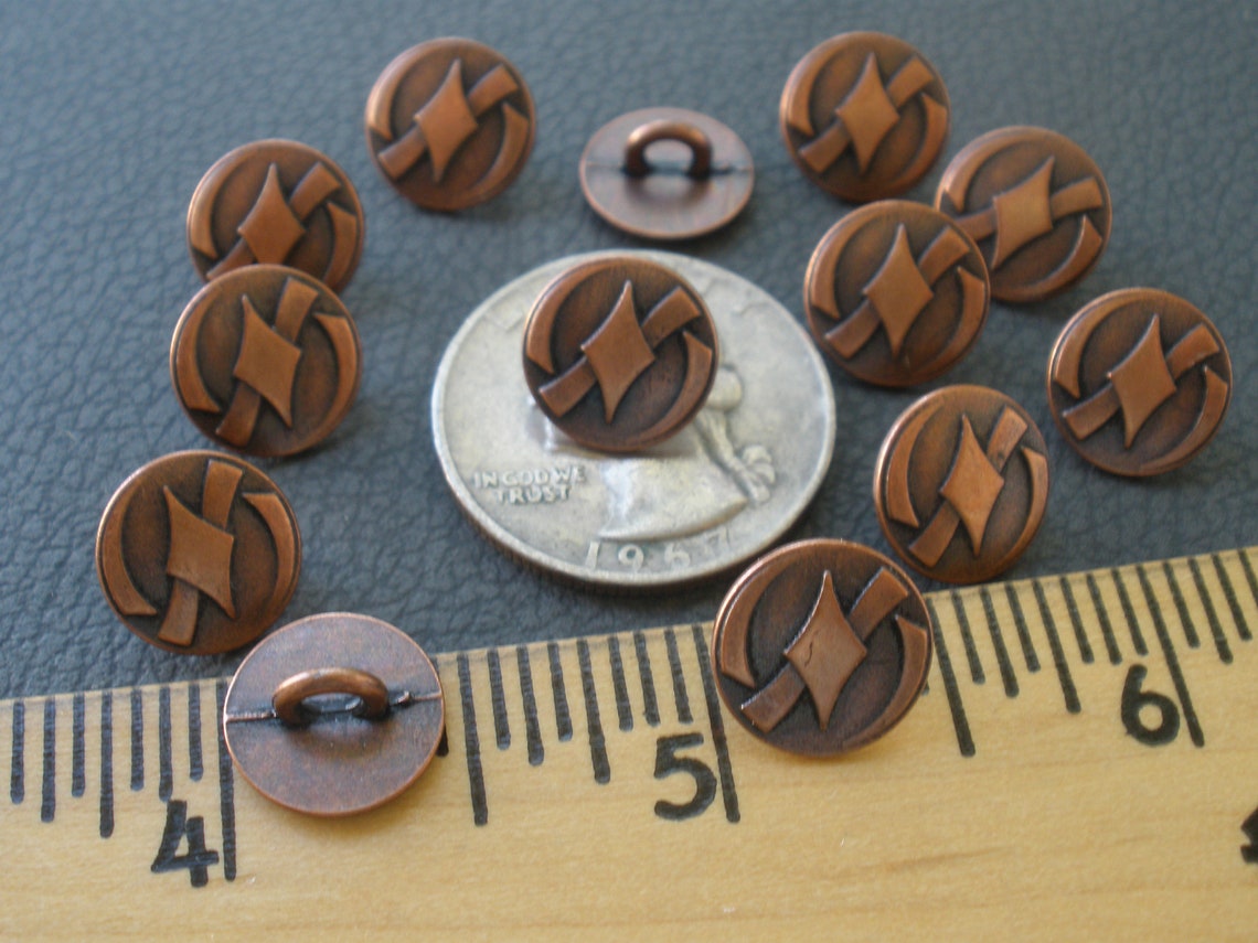 11.5MM Art Deco Antique Copper Color Metal Shank Buttons 18L | Etsy
