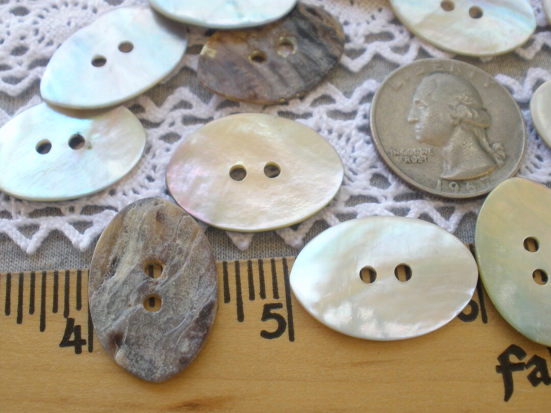 Oval MOP Real Shell Buttons Natural Pearly 1 Inch Button 2 Hole Sew on ...