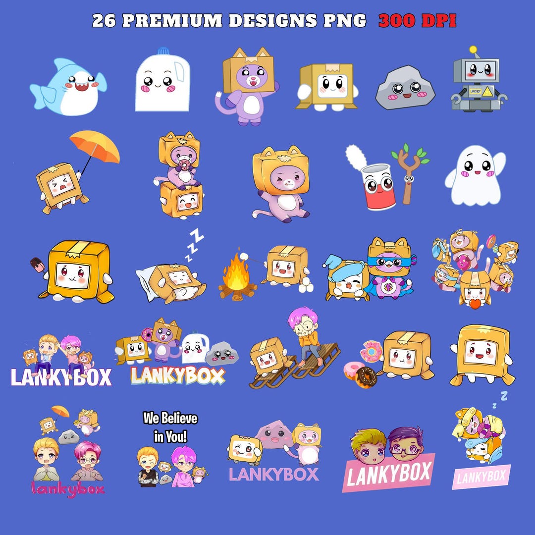 Lankybox Characters PNG Bundle – Cute Boxy, Foxy, Rocky and Sharky ...