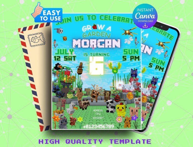 Grow a Garden Birthday Invitation | Roblox Theme Canva Template ...