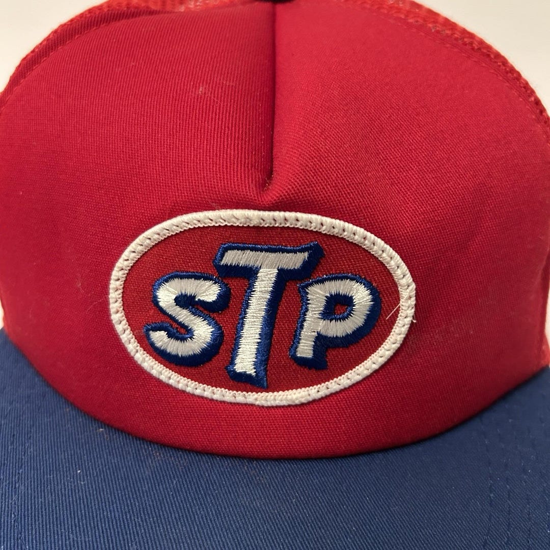 STP Trucker Hat Cap Snapback Vtg 80s Red Blue Patch Foam Mesh Made in ...
