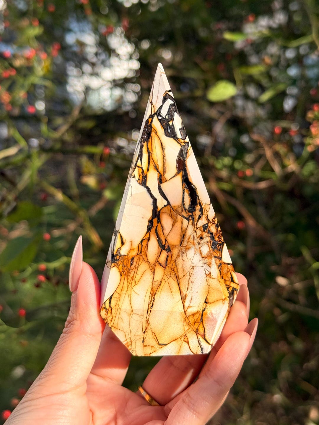 Gold and Cream Mookaite Carving Pyramid Tower Ponit, From Australia ...