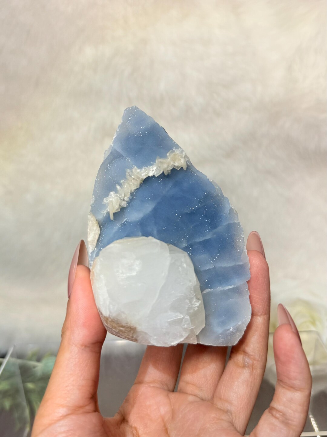 Rare Ocean Blue Druzy Chalcedony Cut Base With Apophyllite& Stillbite ...