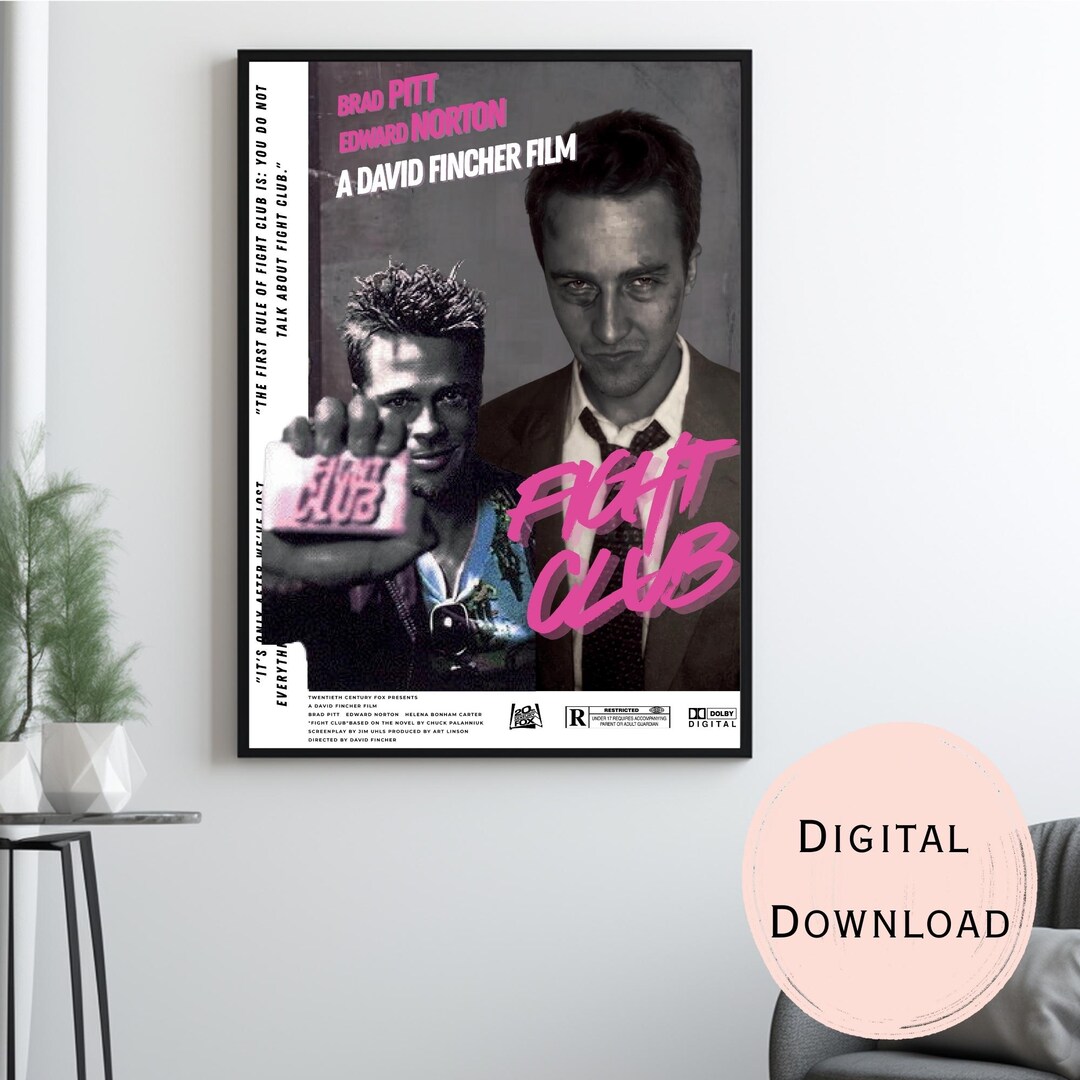 Fight Club Retro Movie Poster: Vintage Film Art Print (digital Download ...