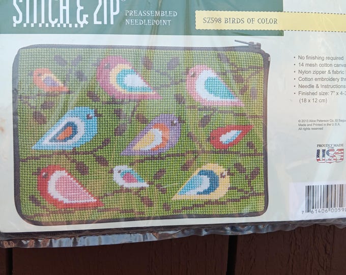 Stitch and Zip Birds of Color Needlepoint Kit Preassembled 2013 - Etsy