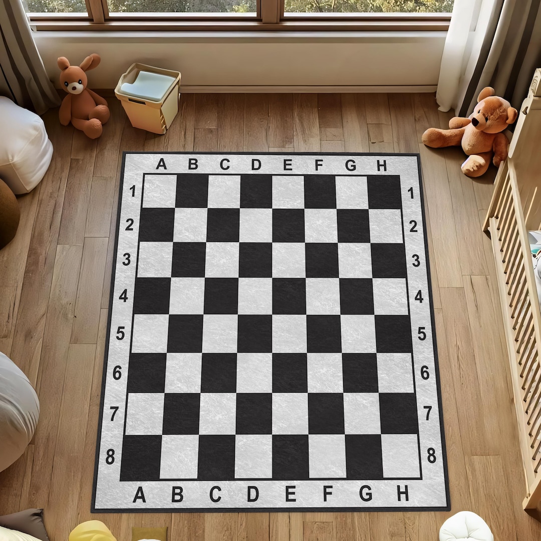 Giant Chess Board Rug: Black and White Game Room Carpet (kids & Adult ...