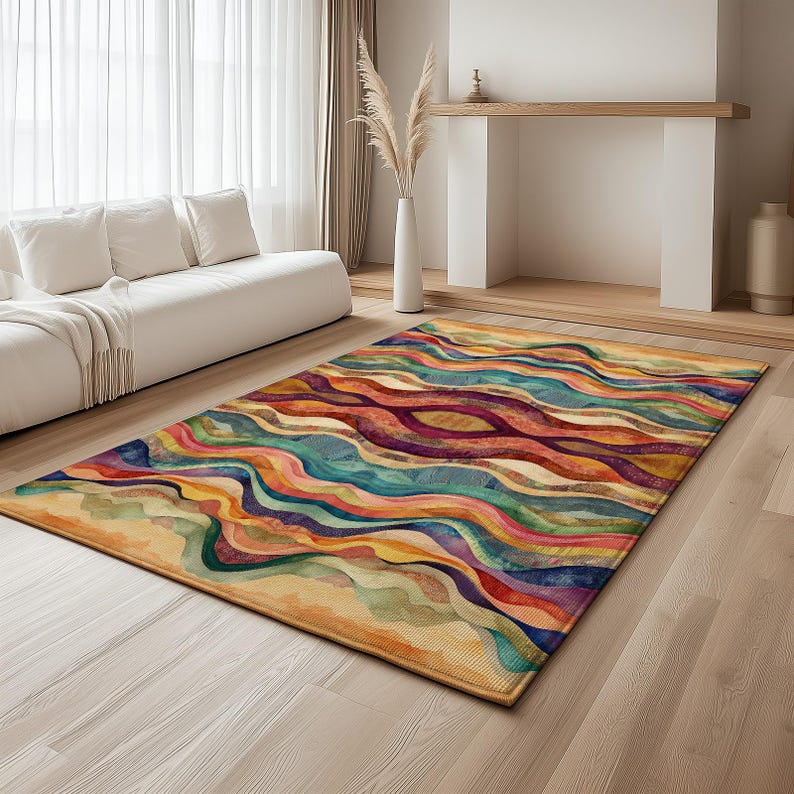 Abstract Area Rug: Colorful Modern Design - Washable and Non-slip - Etsy