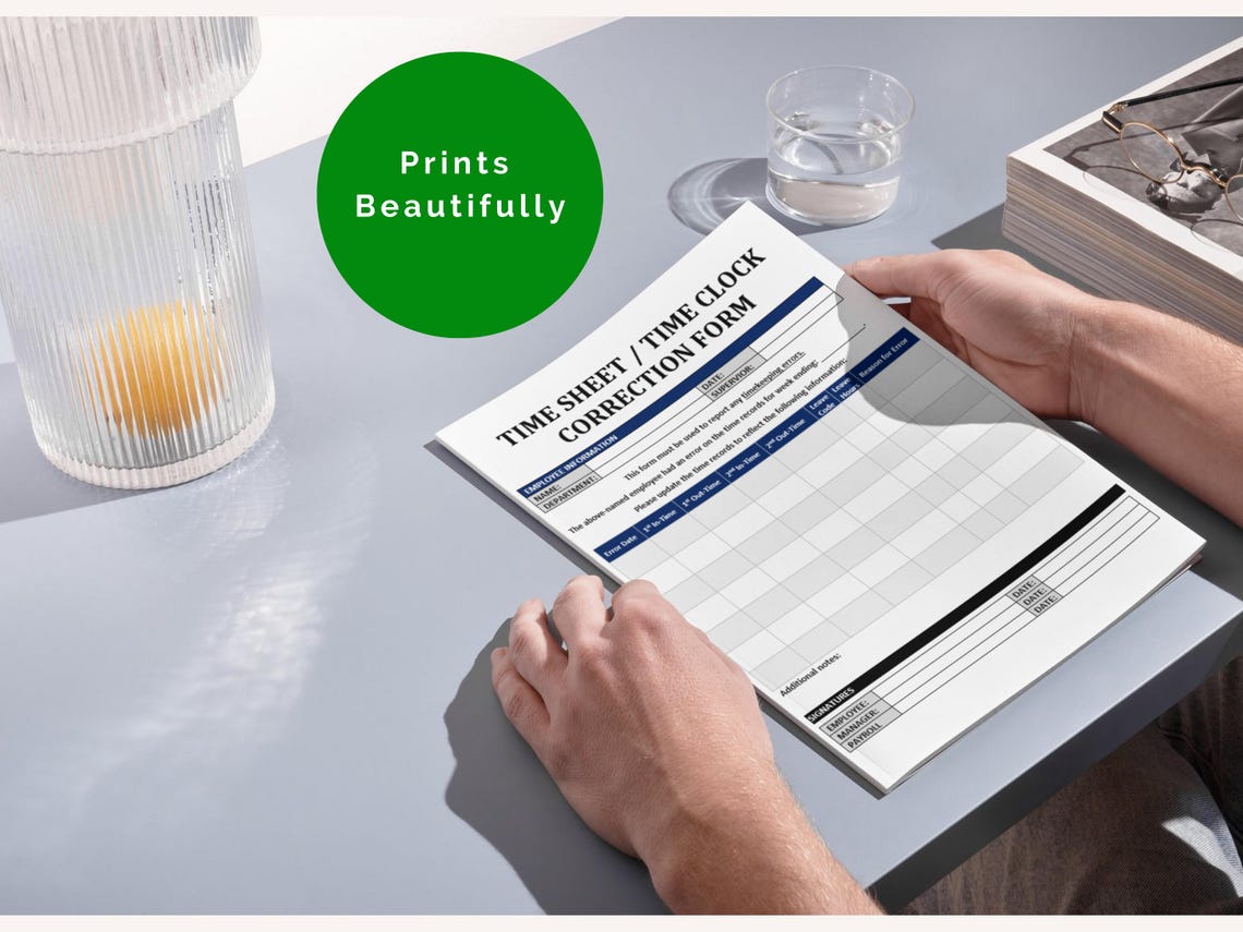 Time Sheet Correction Form: Employee Time Card Template (digital ...