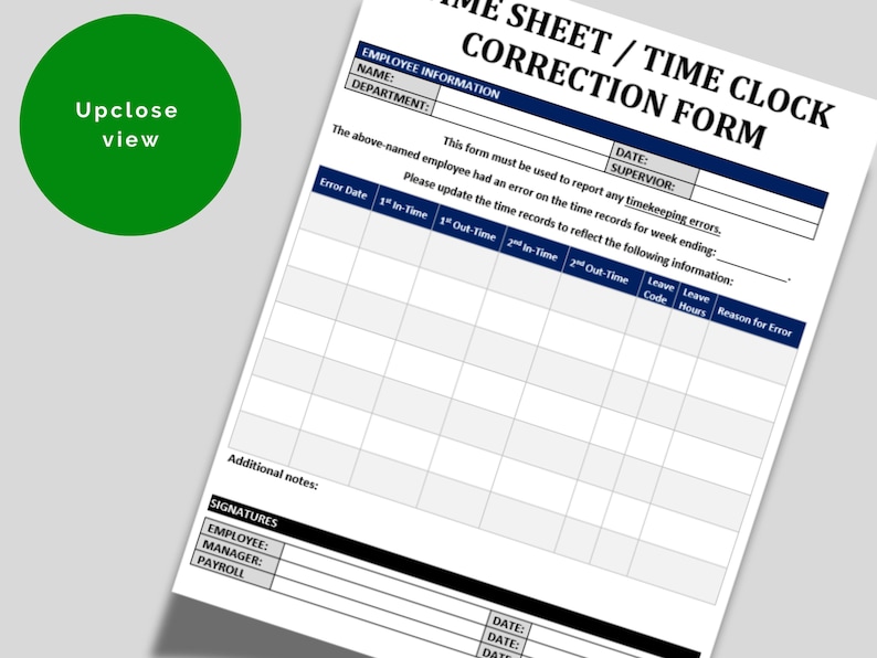 Time Sheet Correction Form: Employee Time Card Template (digital ...