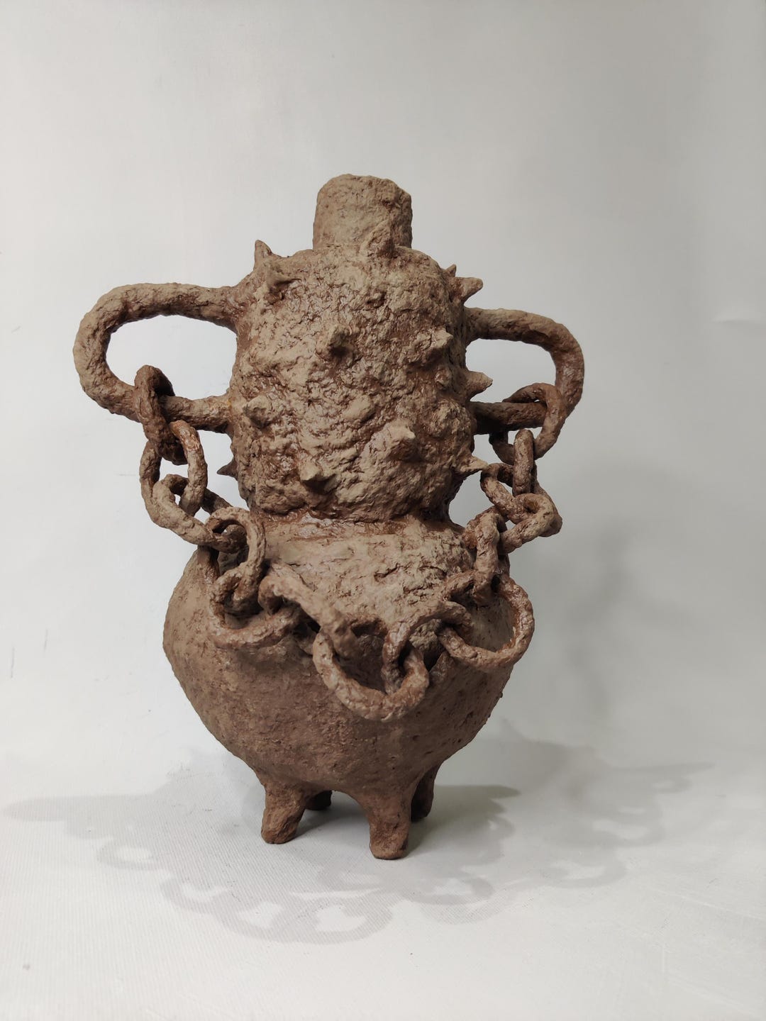 Brown Textured Papier Mache Vase – Vintage Wabi Sabi Decor With Chain ...