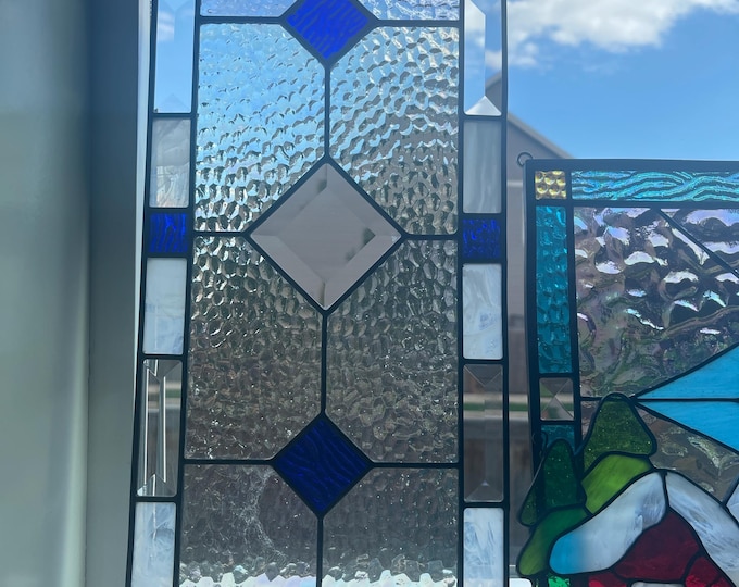 Stained Glass Window Panel Blue Accents - Etsy