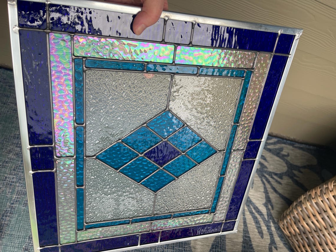 Stained Glass Leaded Window Panel Diamond Shape Deep Blue - Etsy