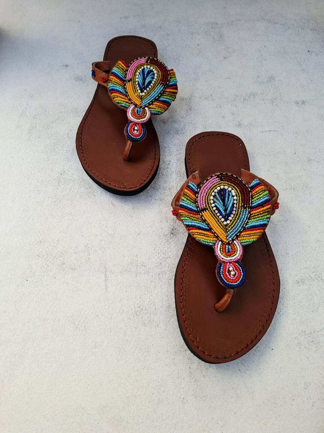 Handmade Maasai Beaded Leather Sandals | Boho Tribal Shoes - Etsy