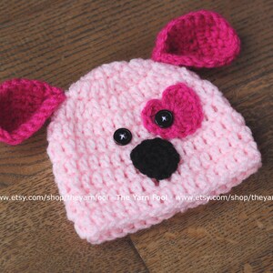 Crochet Valentine's Day Puppy Love Hat- Newborn, Infant, Toddler, Youth ...