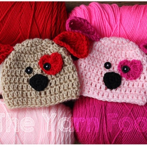 Crochet Valentine's Day Puppy Love Hat- Newborn, Infant, Toddler, Youth ...