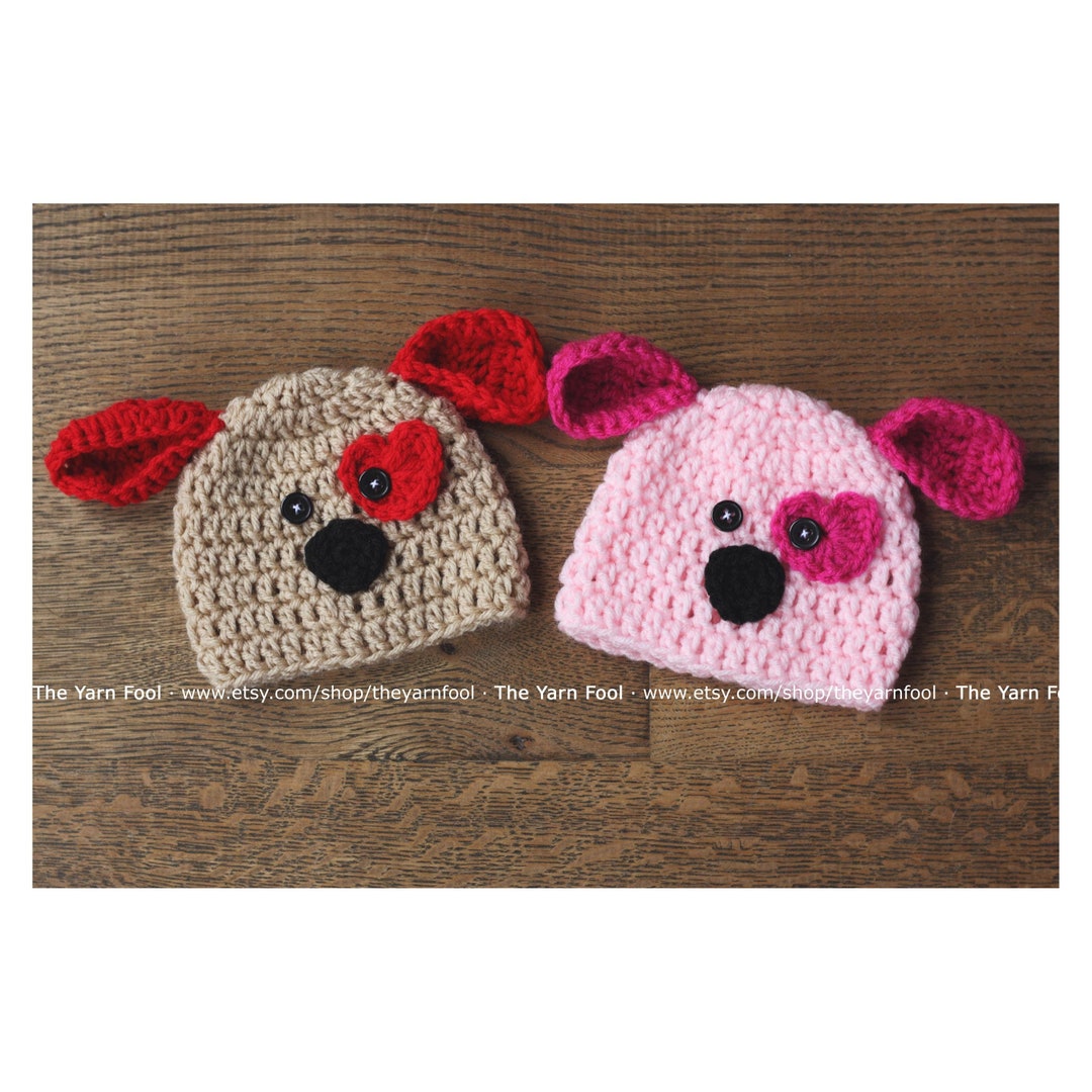 Crochet Valentine's Day Puppy Love Hat- Newborn, Infant, Toddler, Youth ...