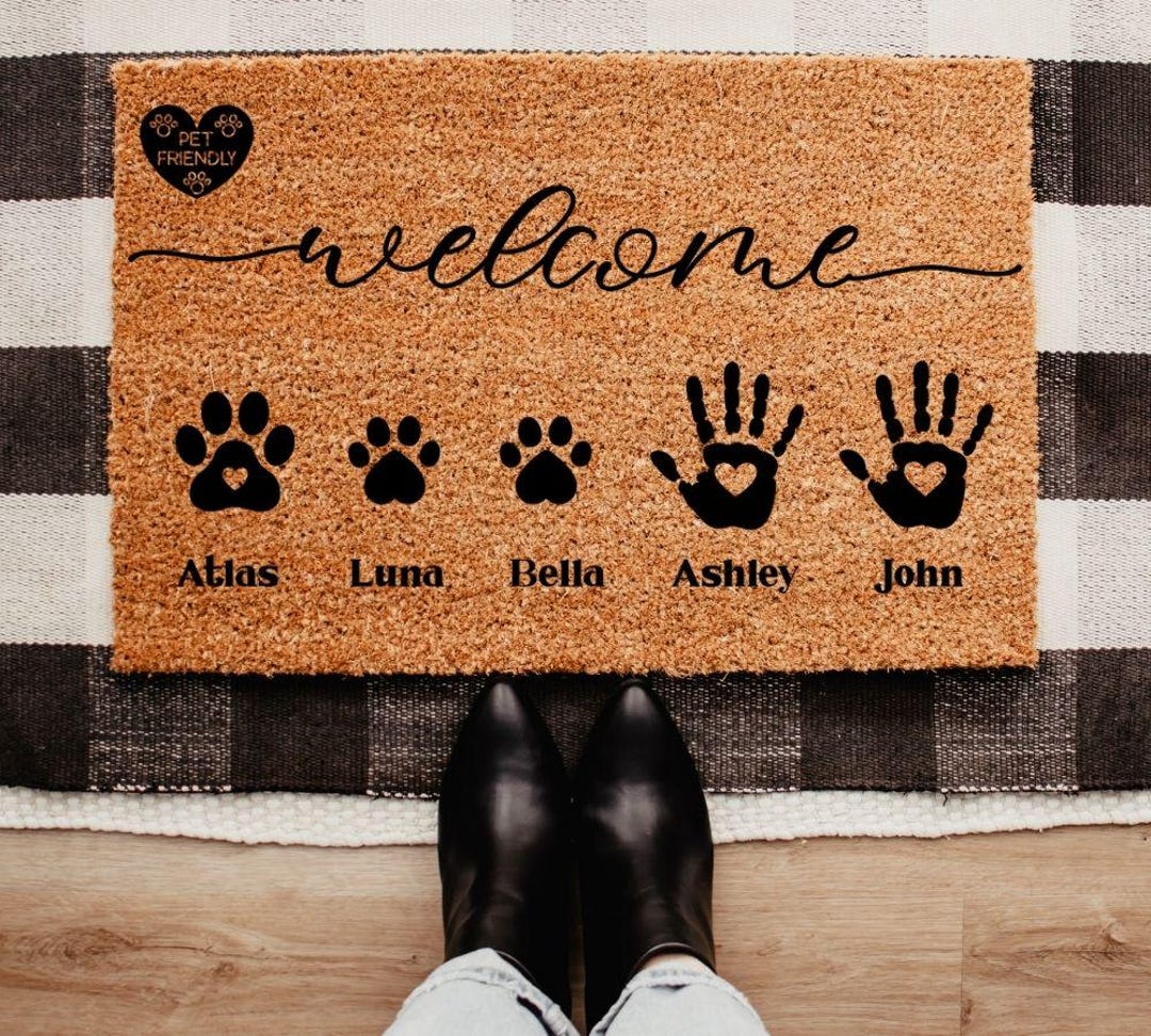 Custom Family & Pet Name Doormat With Pet Friendly Stamp, Housewarming ...