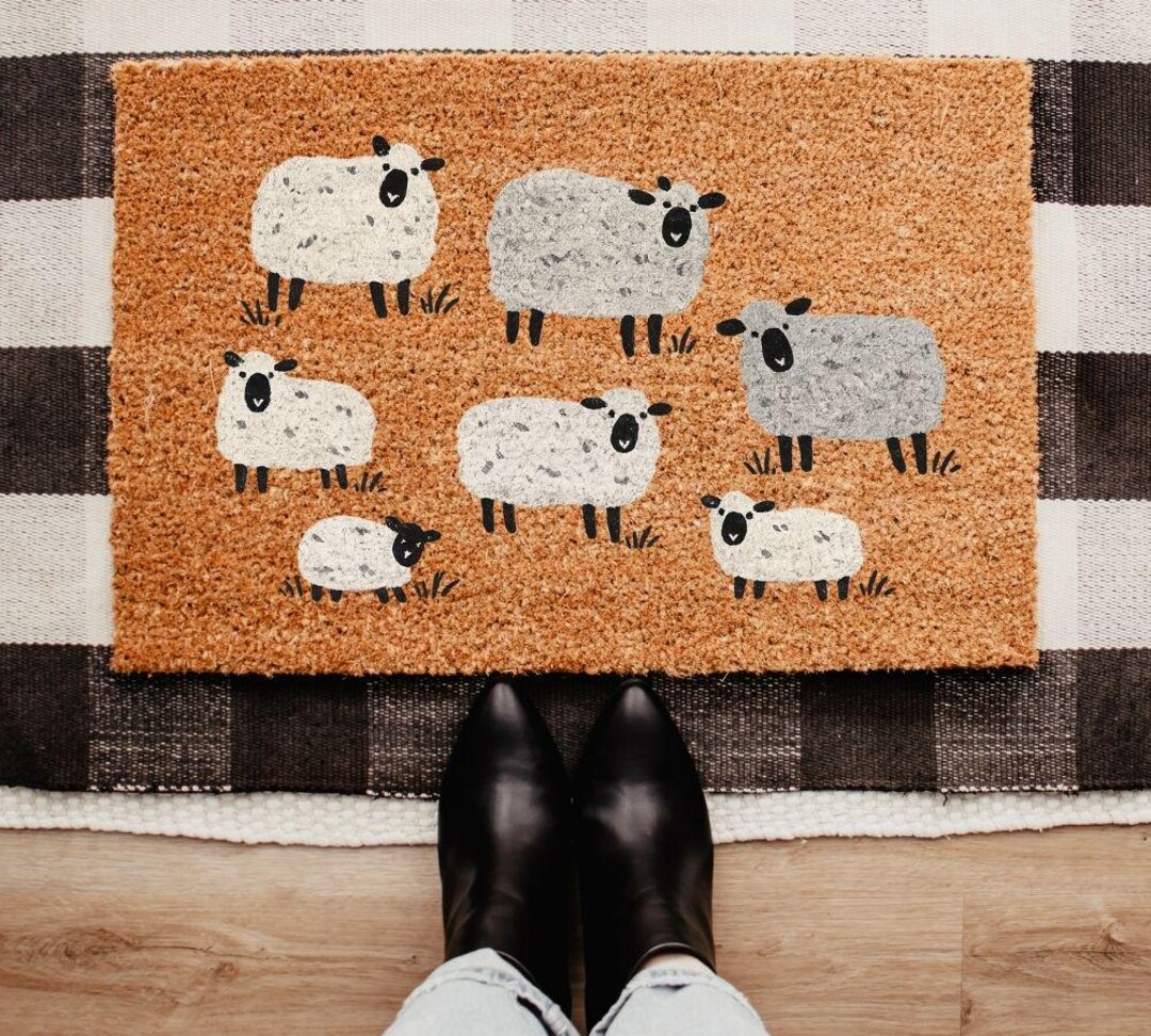 Sheep Farmhouse Doormat, Farm Animal Welcome Mat, Rustic Country Door ...