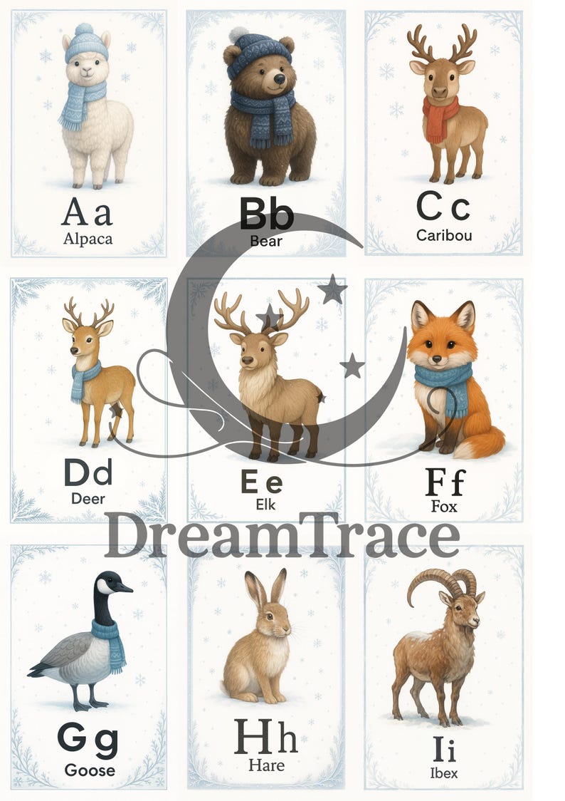 Winter Animals Alphabet Flashcards A-Z – Printable ABC Cards (a4+letter ...