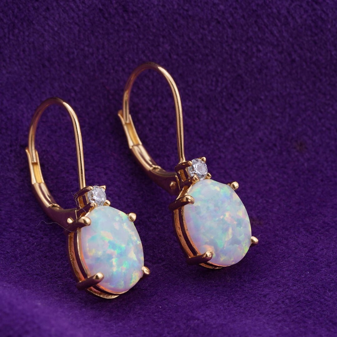 Elegant Oval Opal Hoop Earrings, 14K Gold Over Sterling Silver, Women’s ...