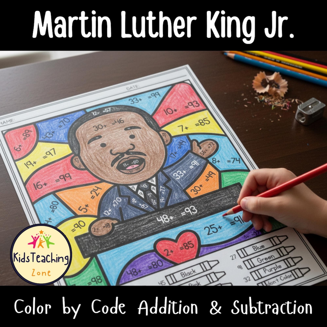 Martin Luther King Jr. Day Addition and Subtraction Color by Code ...