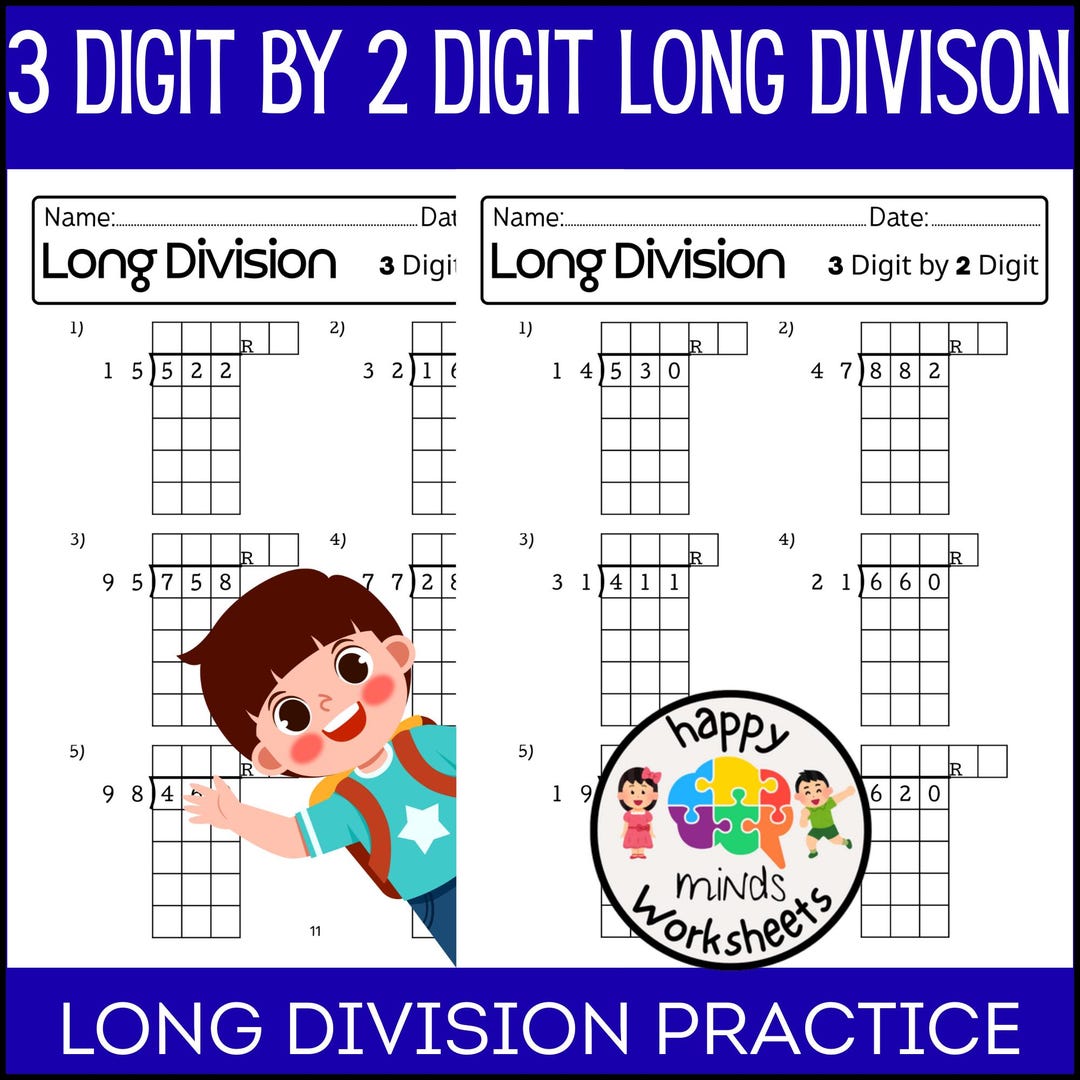 3 Digit by 2 Digit Long Division Practice Worksheets With and Without ...