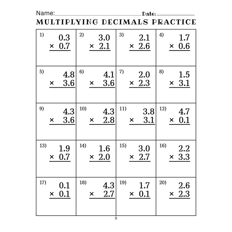 Multiplying and Dividing Decimals Worksheets Practice - Mixed Numbers ...