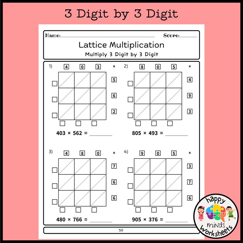 Multiply 3 Digit by 2 Digit and 3 Digit by 3 Digit Lattice ...