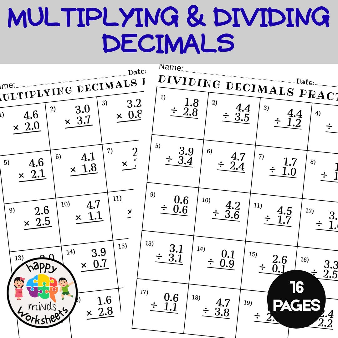 Multiplying and Dividing Decimals Worksheets Practice - Mixed Numbers ...