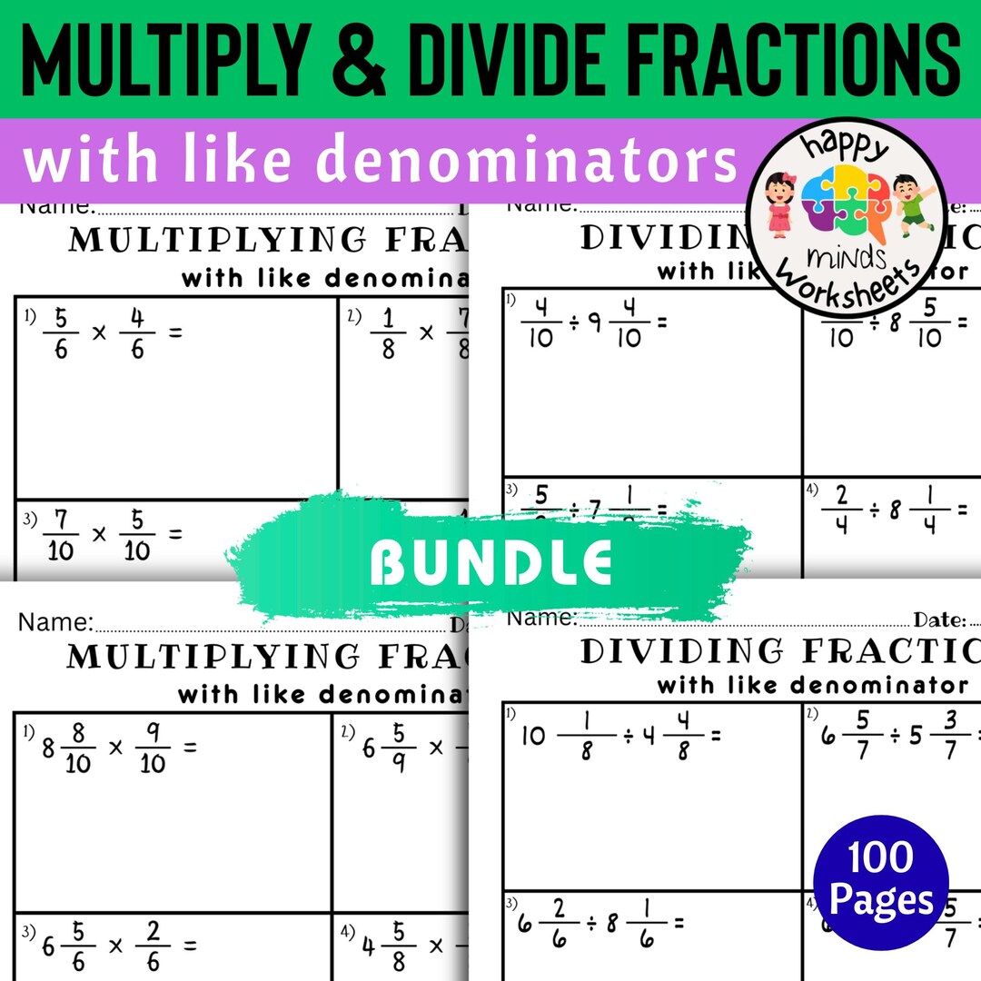 Multiply and Divide Fractions With Like Denominators Practice ...