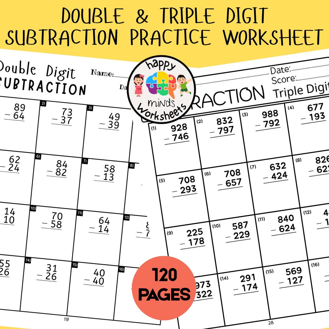Double and Triple Digit Subtraction With and Without Regrouping ...
