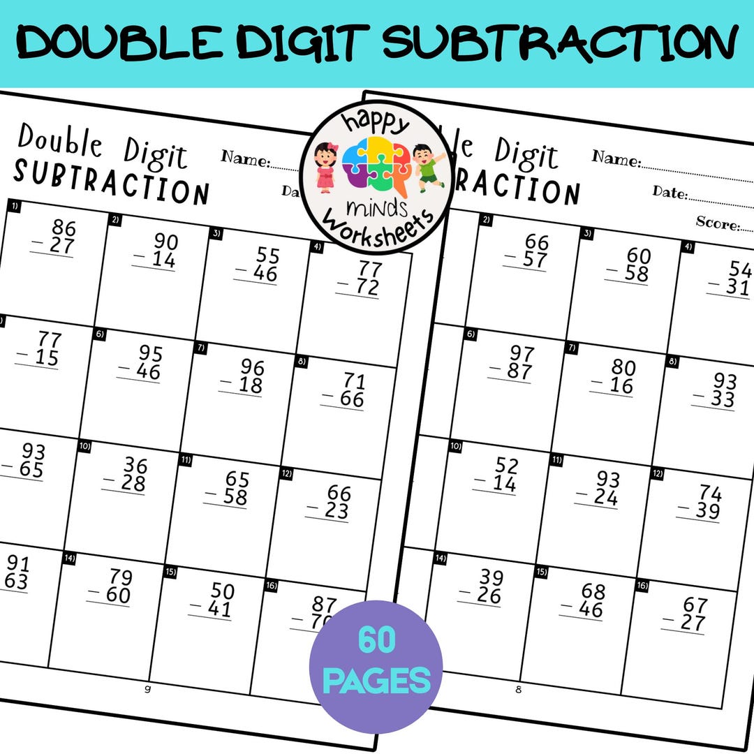 Double Digit Subtraction With and Without Regrouping Practice ...