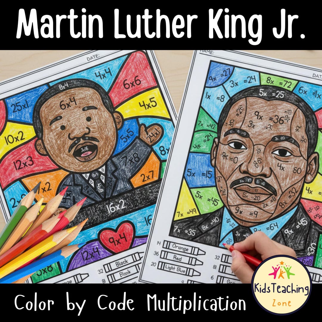 Martin Luther King Jr. Day Multiplication Color by Code Coloring Pages ...