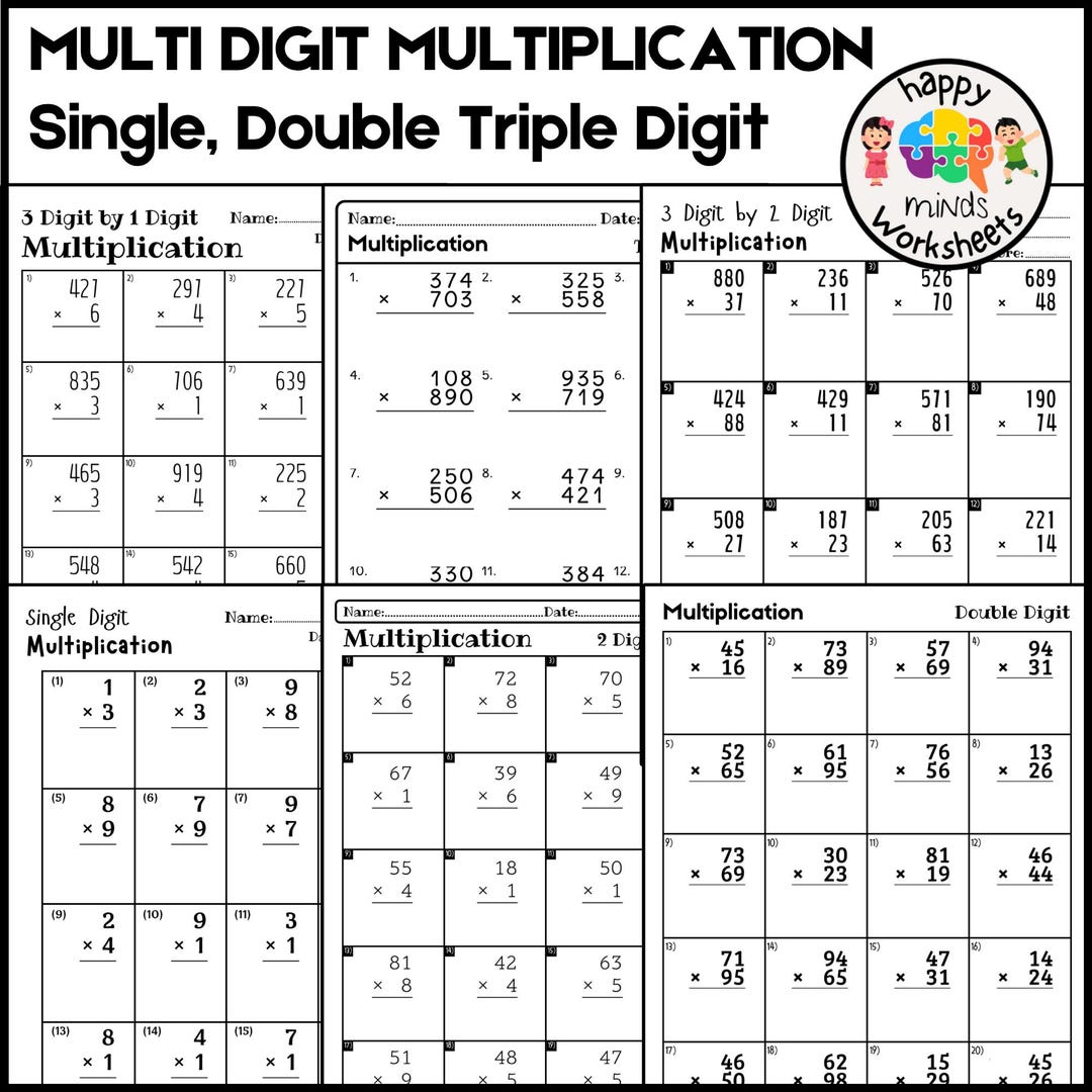 Multi Digit Multiplication Worksheets Practice Bundle - Single, Double ...