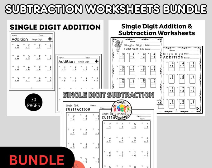 Addition and Subtraction Single Digit Math Timed Tests Speed Drills ...