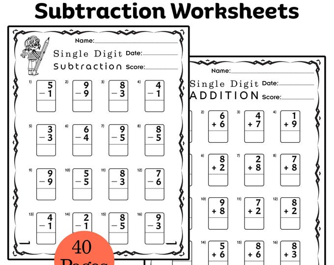 10 Printable Addition & Subtraction Worksheets: Math Practice to 20 ...