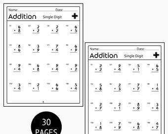Addition Worksheet, 50 Practice Sheets With Answers, Single Digit ...