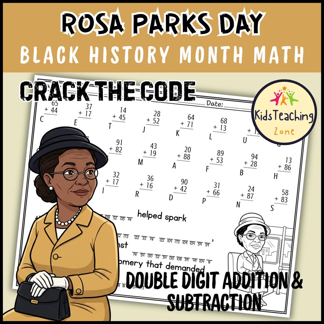 Rosa Parks Black History Month Math Crack the Code Addition ...