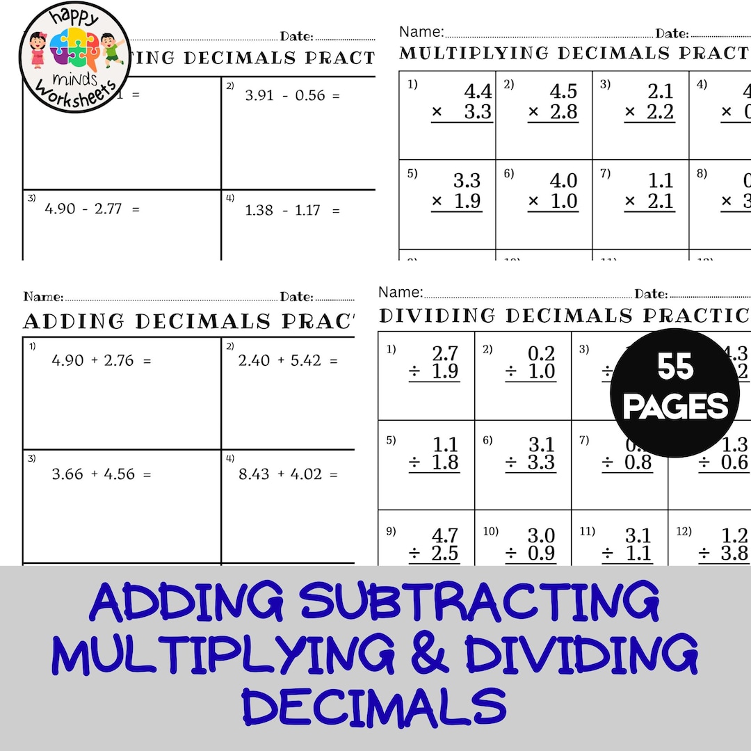 Add Subtract Multiply and Divide Decimals Worksheets Practice Bundle ...