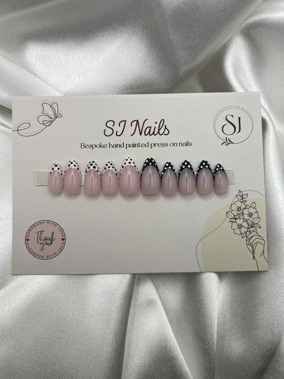Hand-painted Polka Dot French Tip Press on Nails | Custom Sizing - Etsy UK