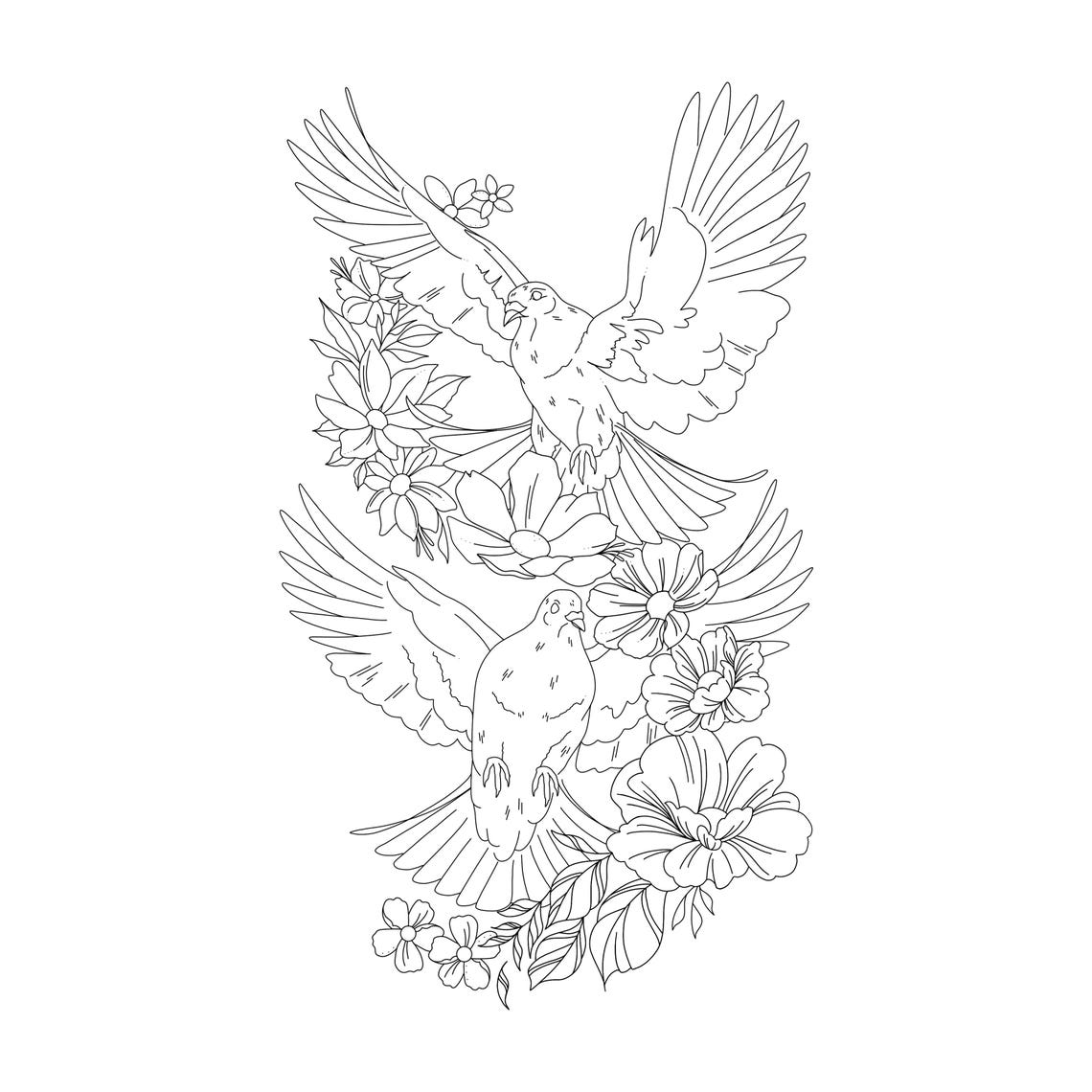 Flying Doves - Tattoo Concept Art - Fine Line Design - Instant Digital ...