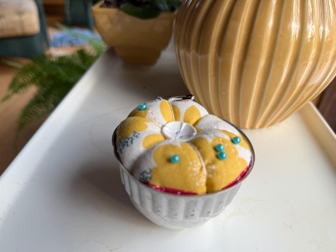 Vintage White Fluted Pin Cup Cushion | Handmade Floral & Teal Sewing ...