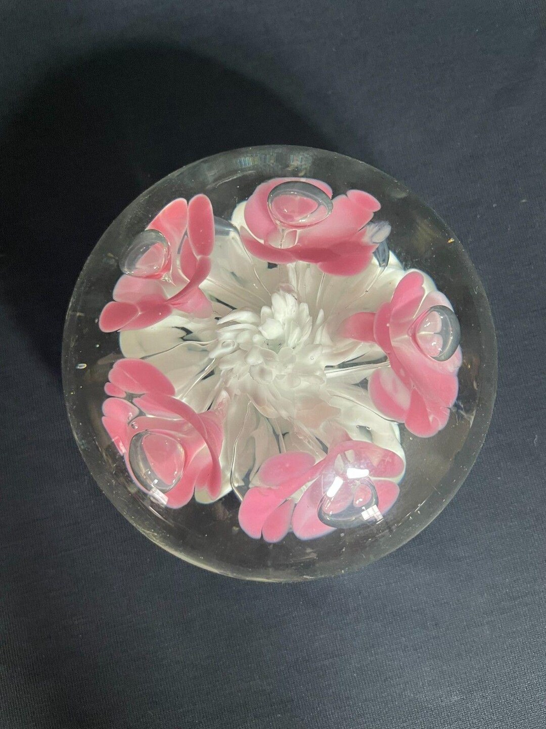 Joe St. Clair Pink and White Flowers W Controlled Bubbles, Art Glass ...