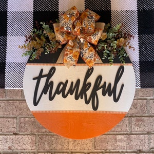 Fall Thankful Pumpkin Door Sign Front Door Fall Decor Sign - Etsy