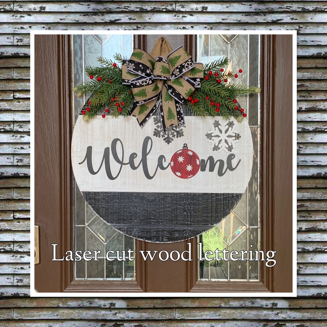 Christmas Front Door Decor, Christmas Welcome Door Sign, Holiday Wreath ...