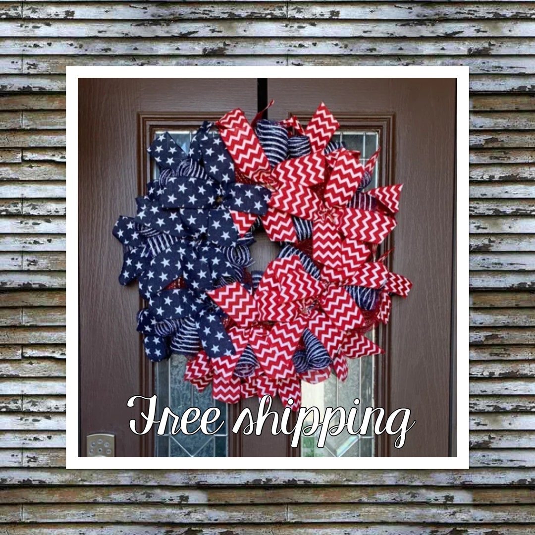 Front Door Flag Decor, July 4th Wreath, Patriotic Door Decor - Etsy